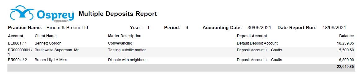 Reports: Multiple Deposit Ledger Balances - Osprey Approach Customer ...
