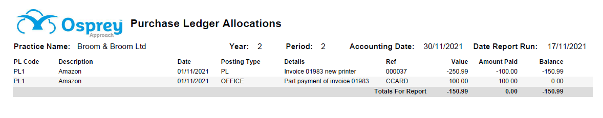 Reports: Purchase Ledger Allocations - Osprey Approach Customer Support ...