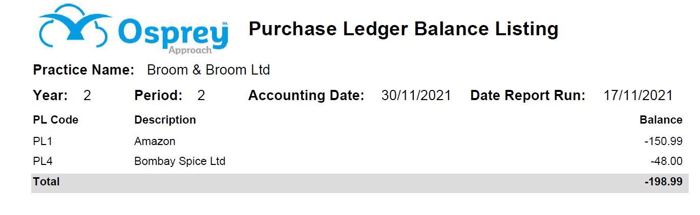 Reports: Purchase Ledger Balances - Osprey Approach Customer Support ...
