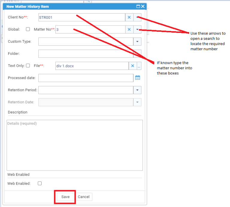 Uploading Documents to matter history (Browser) - Osprey Approach Customer Support & Training ...